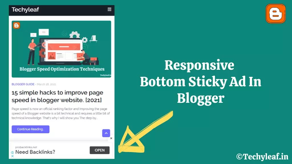 How to add Responsive Bottom Sticky Ads in Blogger - Techyleaf