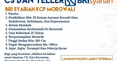 Lowongan Kerja CS dan Teller Bank BRI Syariah Agustus 2020 - Rekrutmen ...
