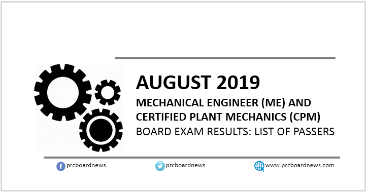 RESULT: August 2019 Mechanical Engineer ME, CPM board exam list of passers