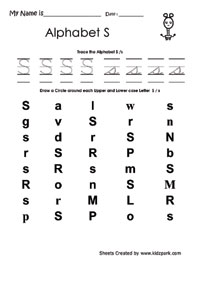 Kids Worksheets: Identify the alphabet from a set of alphabet list