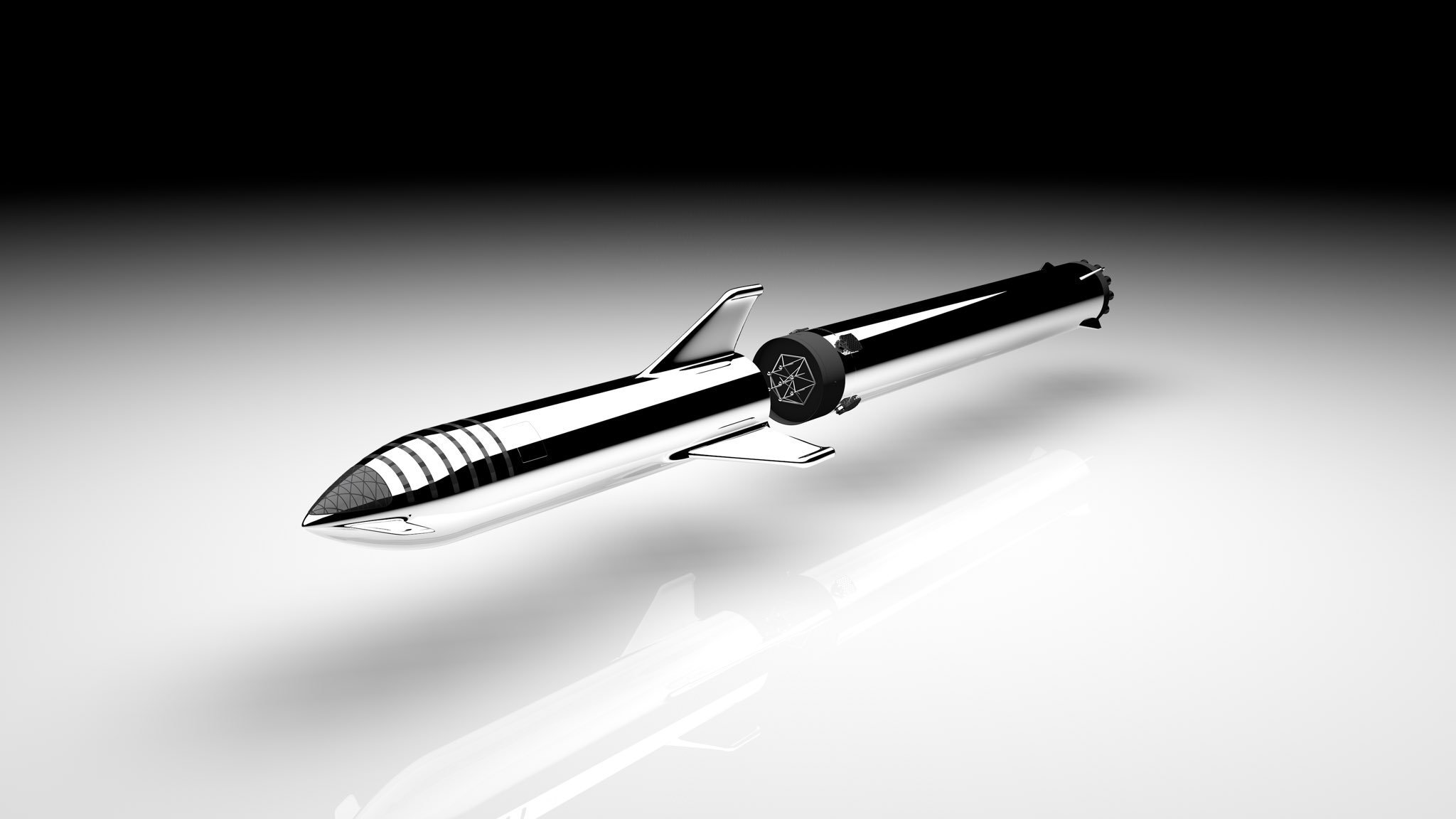 B&W SpaceX Starship renders by Brandon Bolleber | human Mars