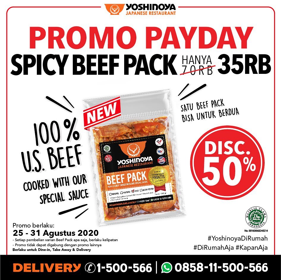 Promo Yoshinoya Payday Terbaru Periode 25 - 31 Agustus 2020 - scanharga