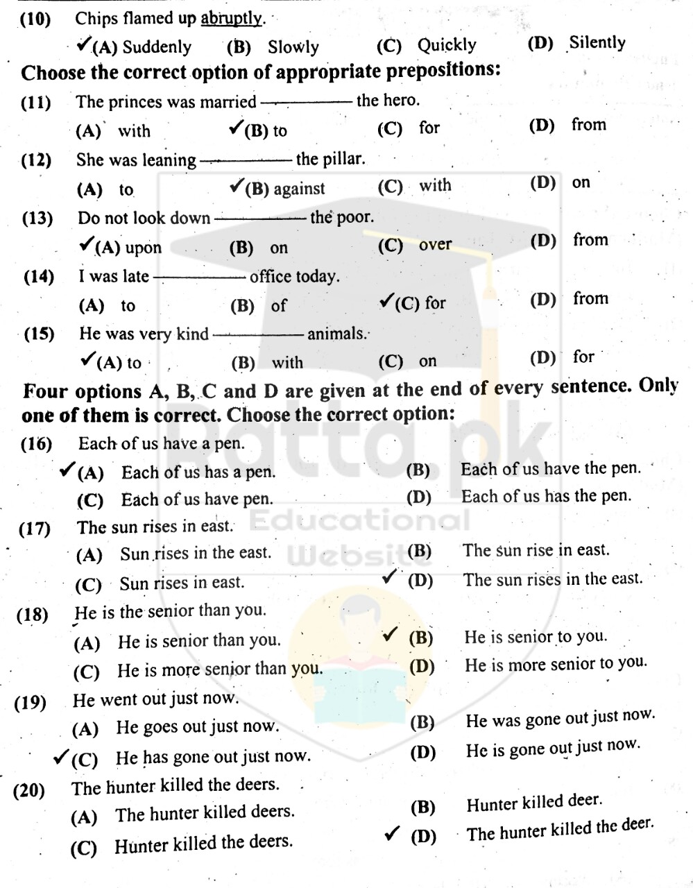 2nd Year English Important Solved MCQs with Answers - Ratta.pk