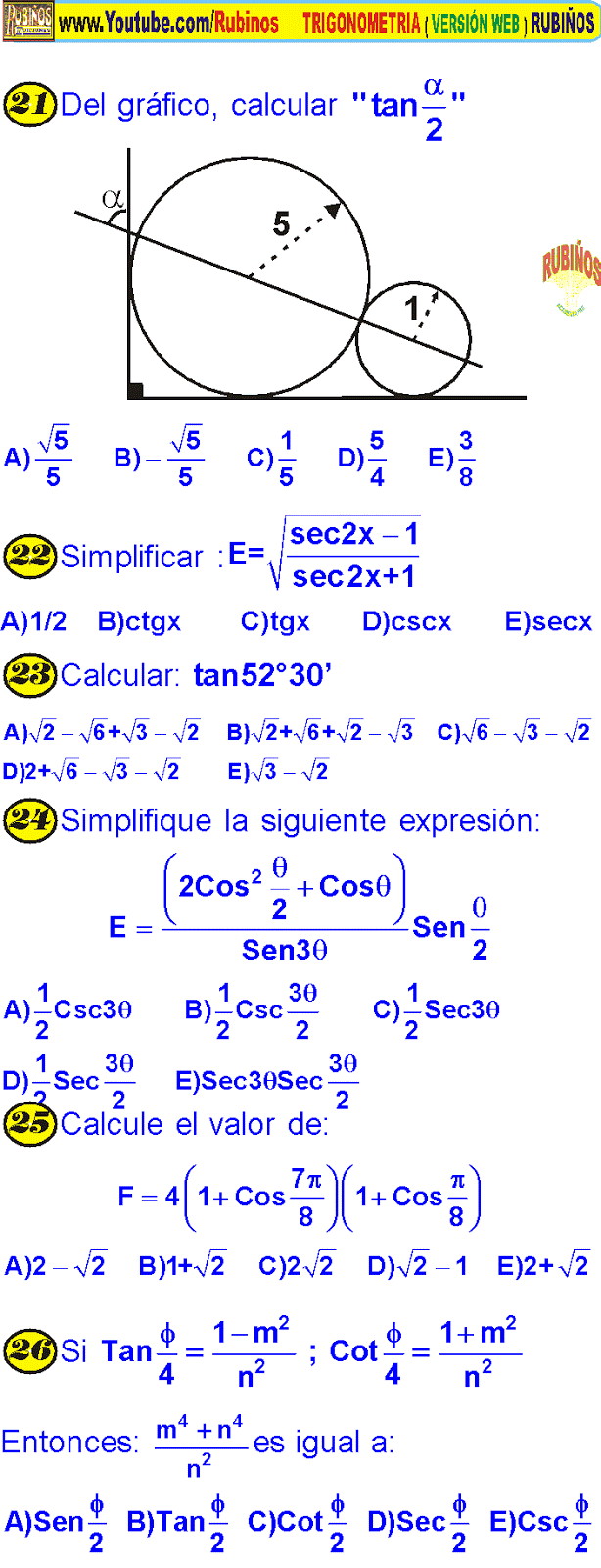 IDENTIDADES DEL ANGULO MITAD EJERCICIOS RESUELTOS DE TRIGONOMETRIA PDF