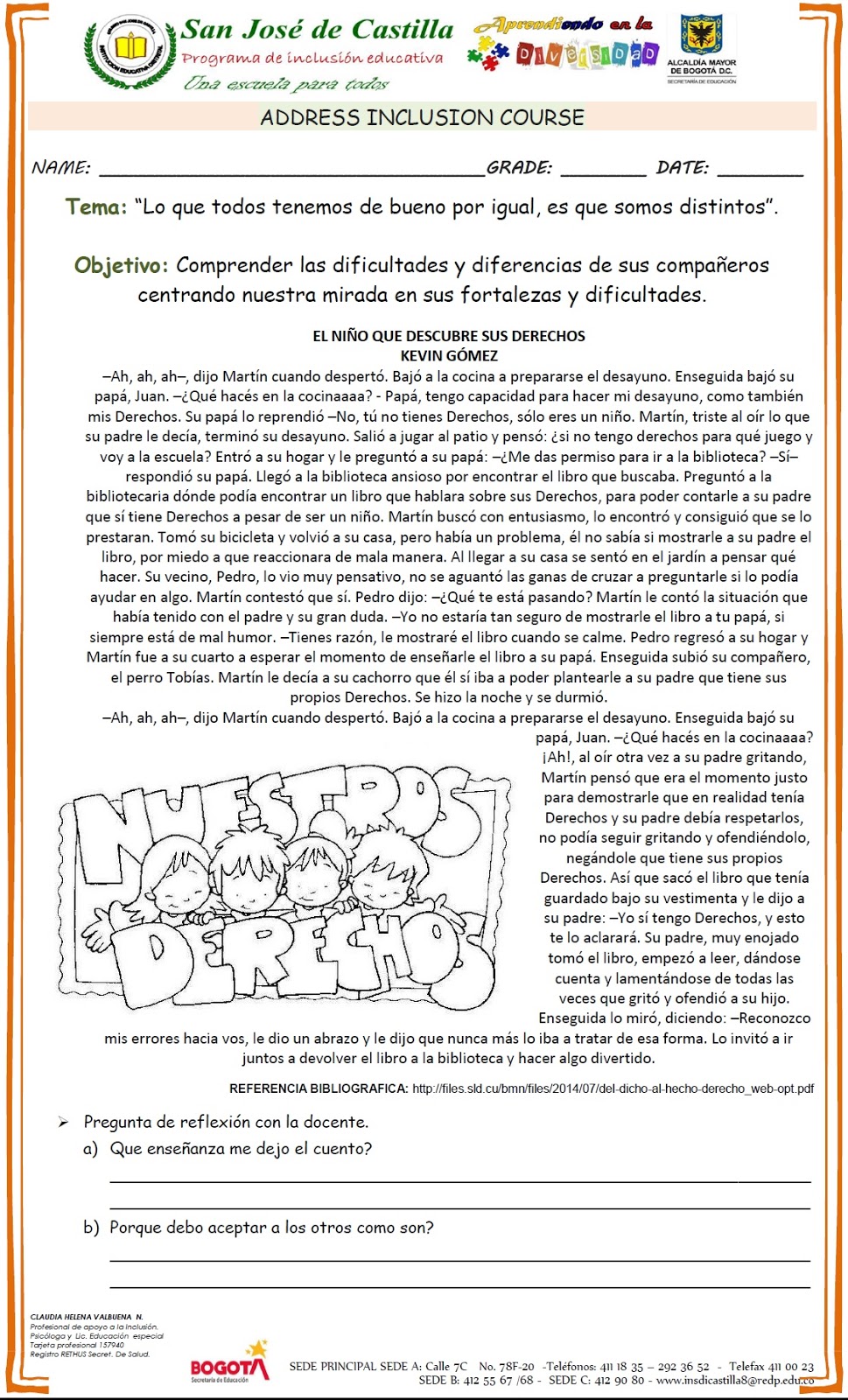 TALLER COMPRENSIÓN LECTORA - EL CUENTO -grado quinto