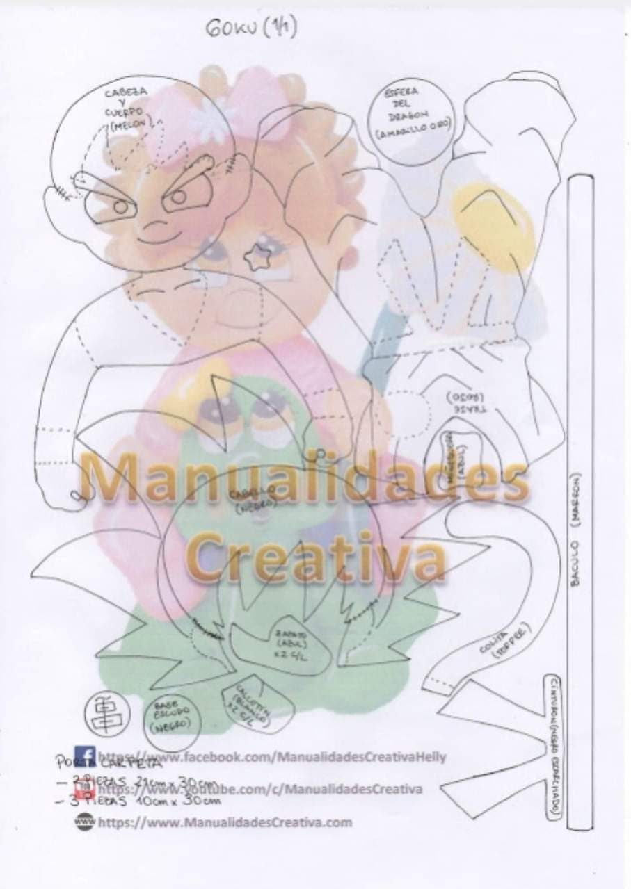 Goku DBZ Aplique com molde para imprimir - Ver e Fazer