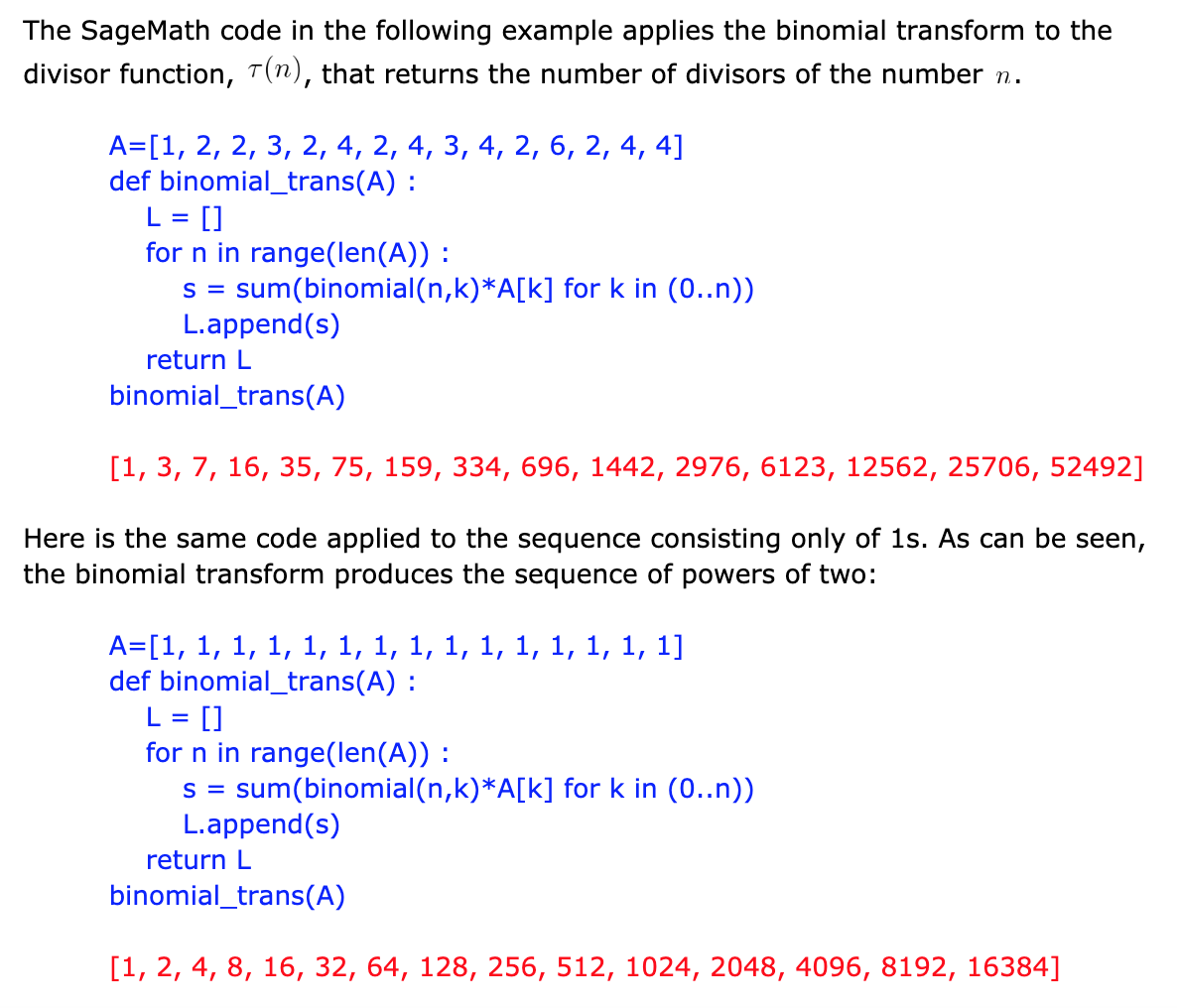 Mathematical Meanderings: Binomial Transforms Mathematical Meanderings: Binomial Transforms