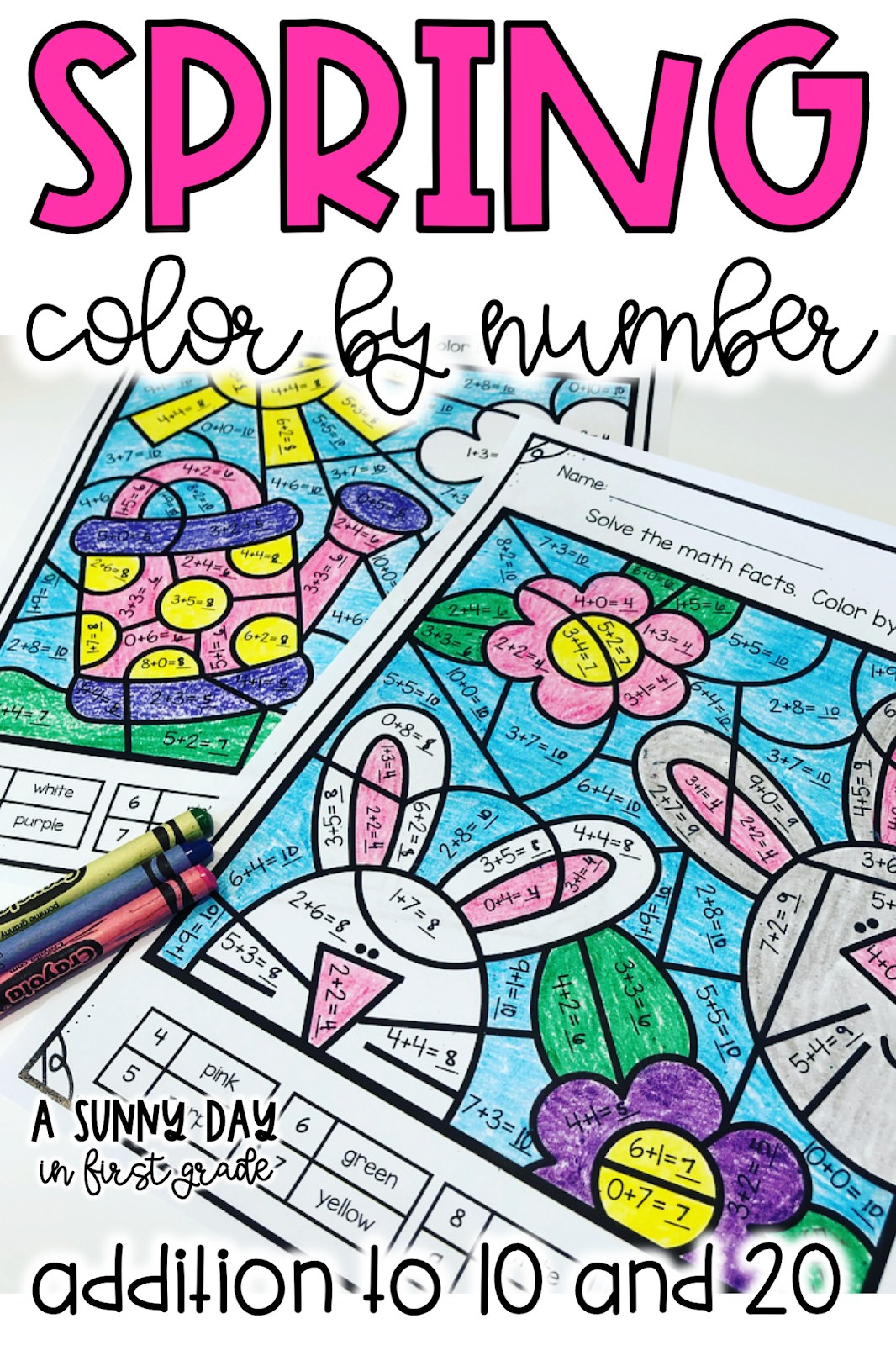 Spring Color by Number (addition to 10 and 20) | A Sunny Day in First Grade