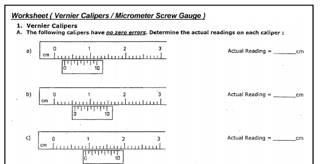 WORKSHEET VERNIER CALIPERS ~ My School