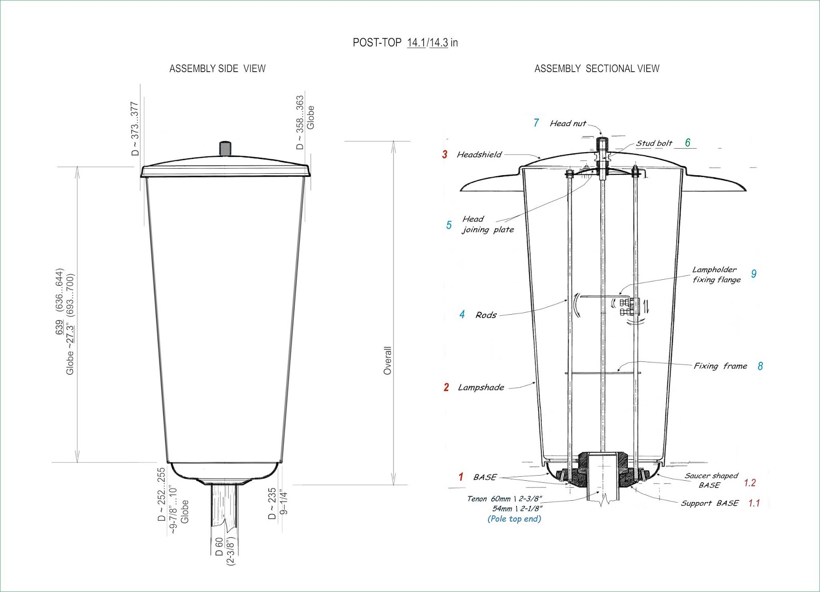 Untitled Blog: Outdoor Post-top Lighting Unit - Medium Size - 14.1/14.3"