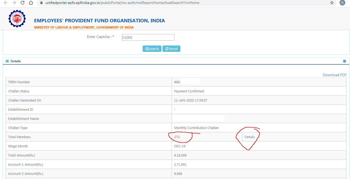 HOW TO SEARCH EPF CHALLAN WITH TRRN DETAIL, (PF CHALLAN KE TRRN DETIAL ...