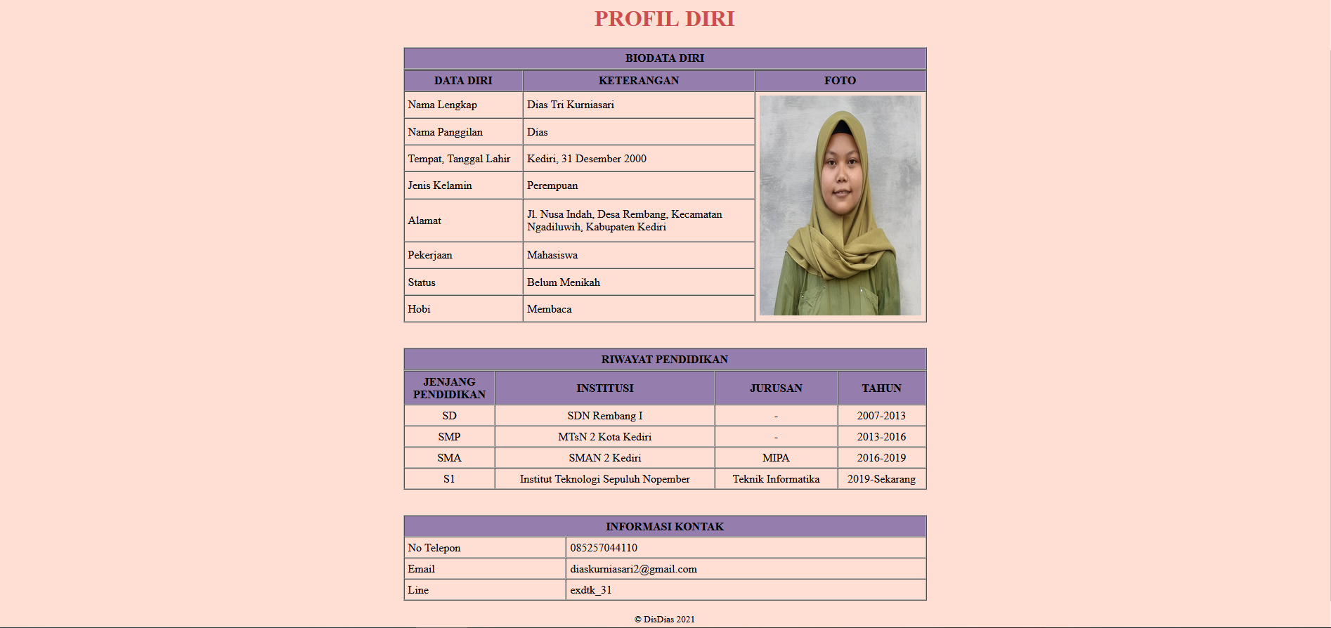 Tugas 2 PWEB - B (2021) Membuat Profil Diri dengan HMTL