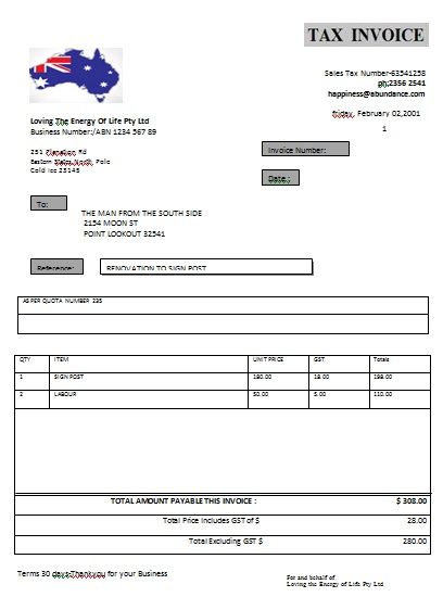 Australian Tax Invoice Requirements - Invoice Template