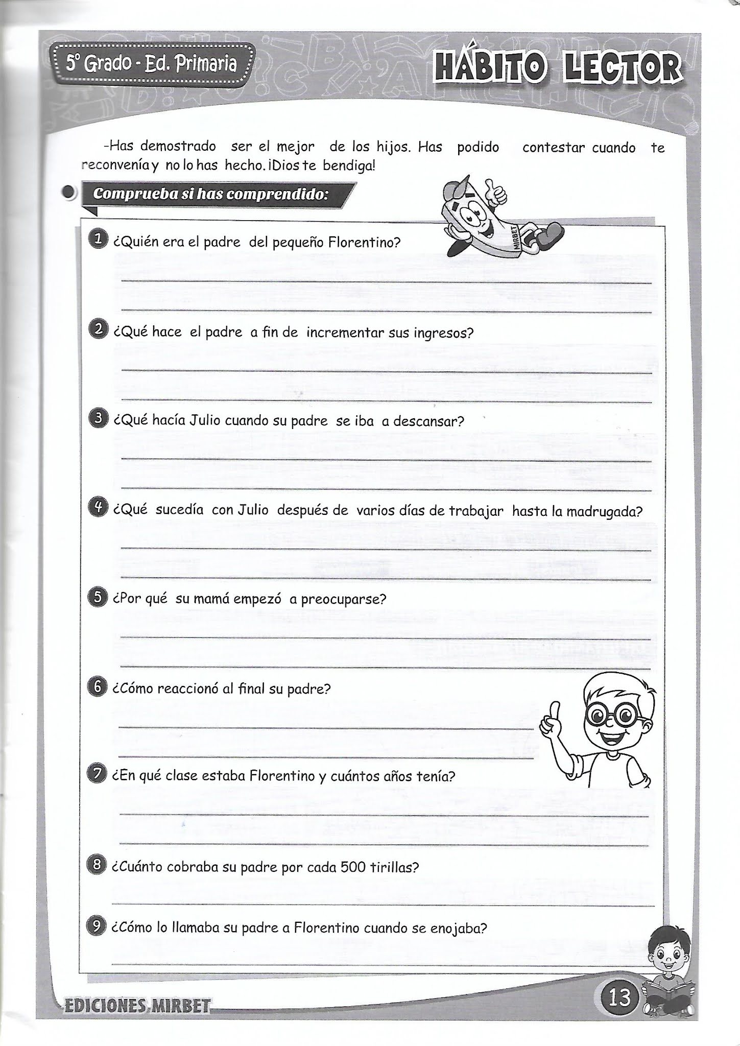 Comprensión lectora- 5to primaria