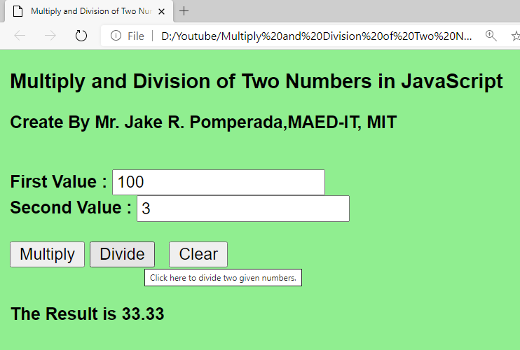 Free Programming Source Codes and Computer Programming Tutorials: Multiply and Division of Two ...
