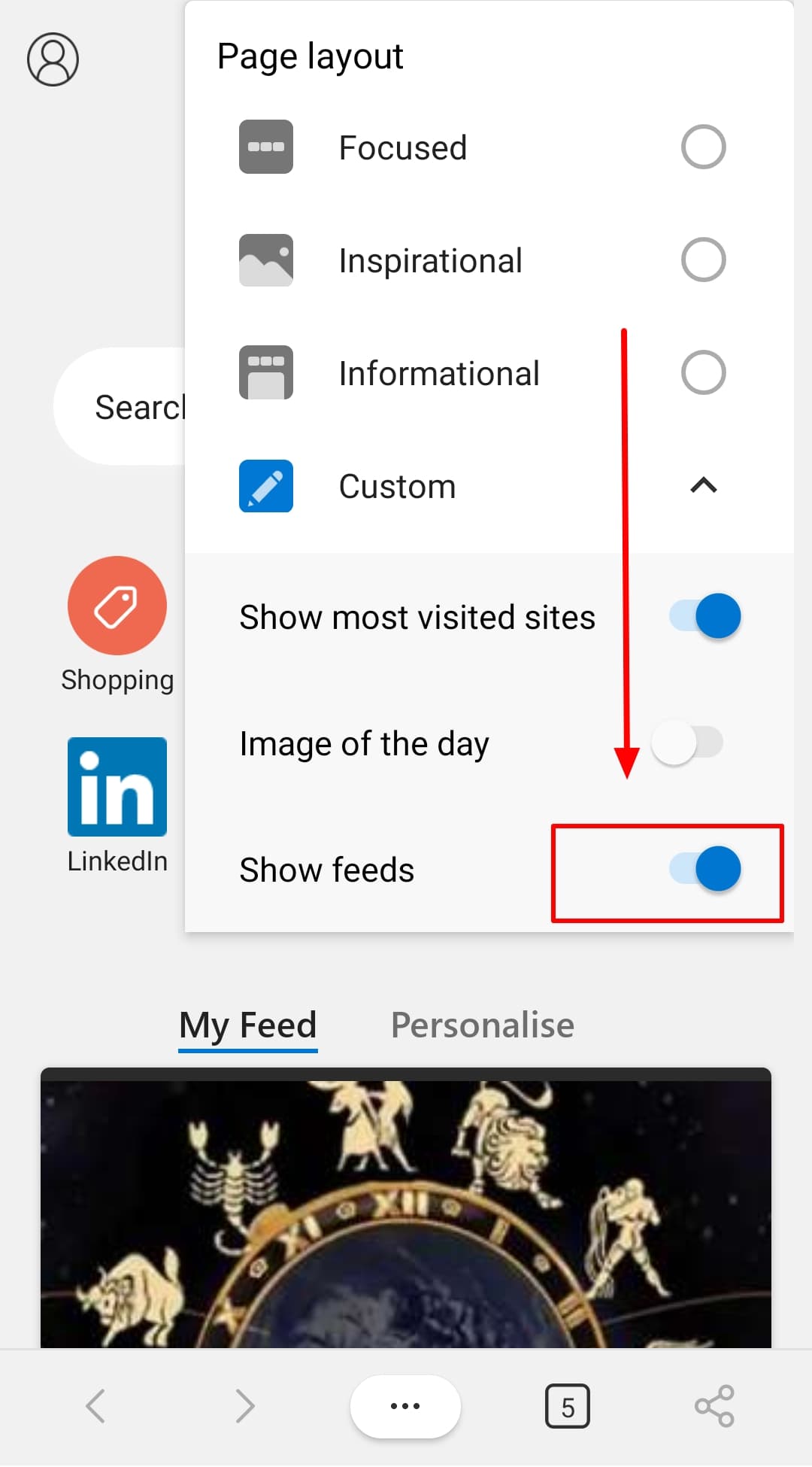 How to remove news feed in Microsoft Edge on Android?
