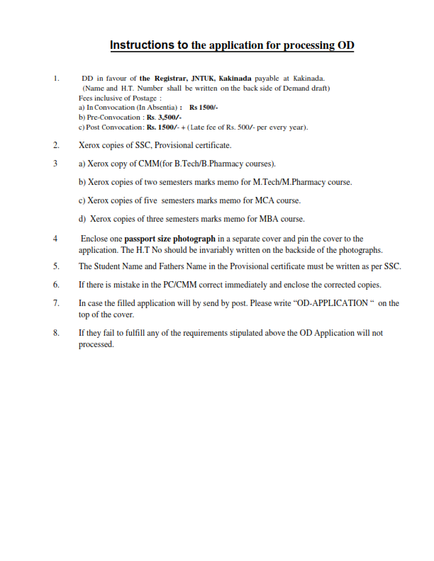 OD(ORIGINAL DEGREE) APPLICATION FORM NEW FOR 2011 & 2012 PASSOUTS