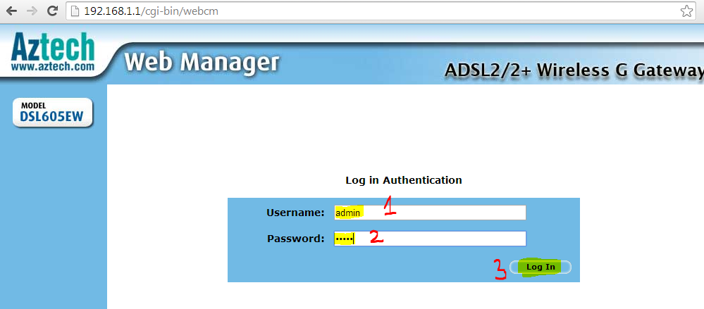Home Gateway support: Aztech DSL605EW PPPOE Configration