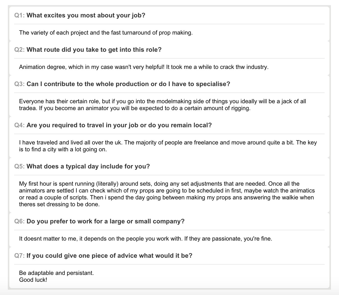 Professional Practice: Responses To My Questionnaire
