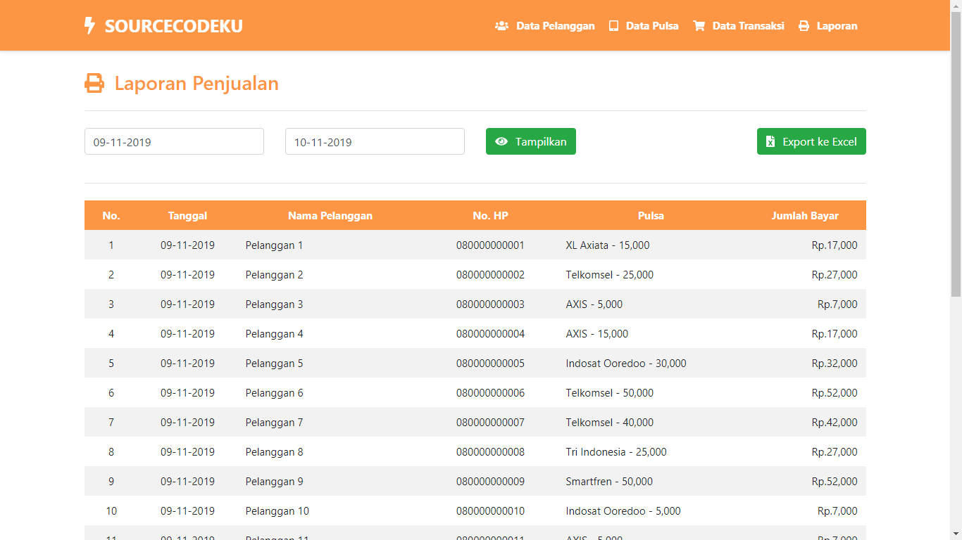 Aplikasi Transaksi Penjualan Pulsa - SourceCodeKu.com