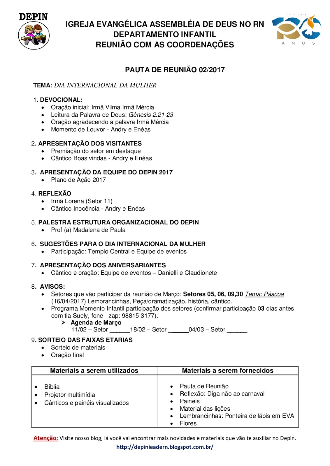 DEPIN / IEADERN: Reunião DEPIN - Fevreiro de 2017