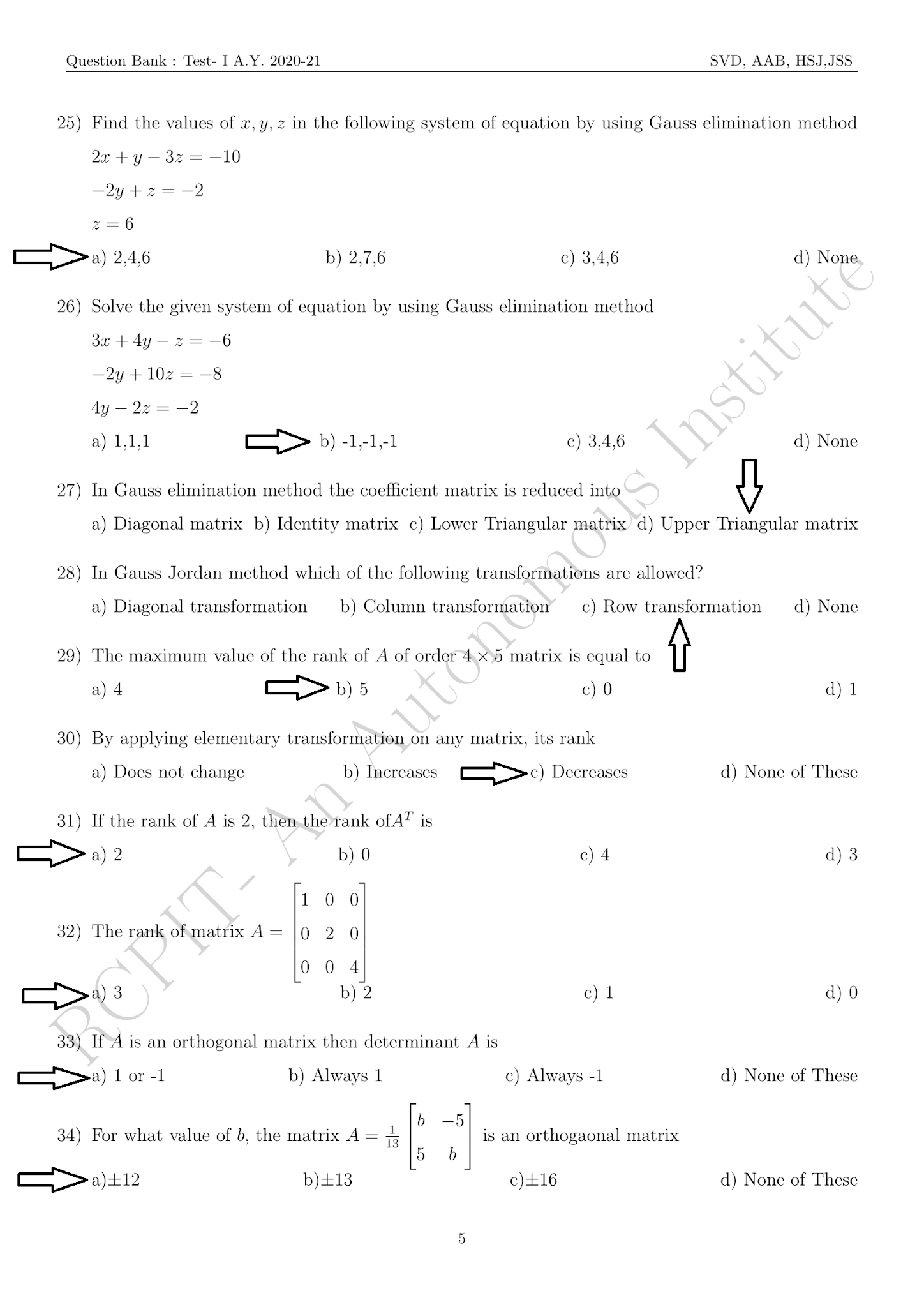 Engineering Mathematics MCQs TT-1 (March 2021)