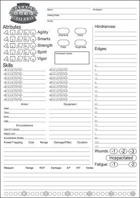 Oubliette Magazine: Savage Worlds Character Sheet PDF