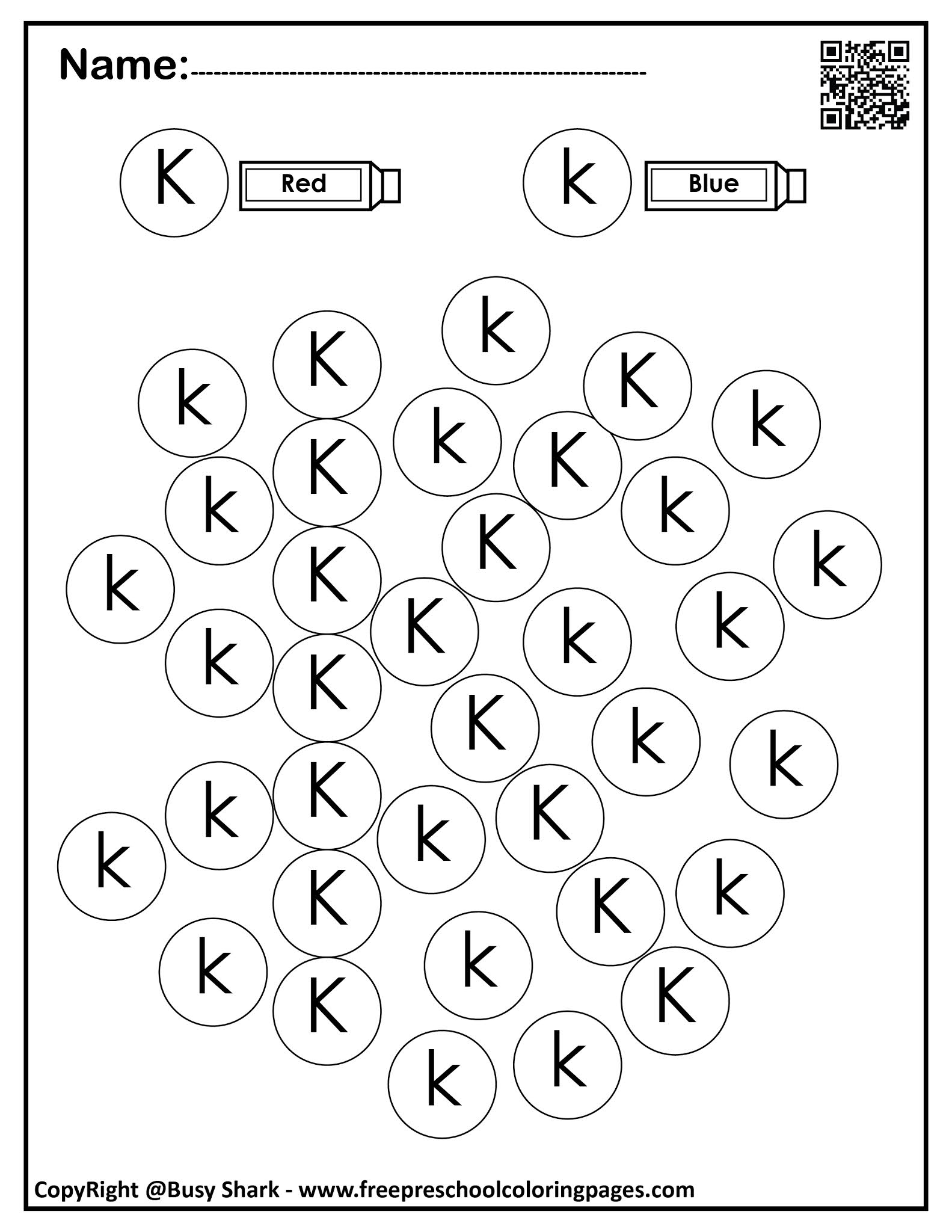 Set of Letter K "10 free Dot Markers coloring pages"