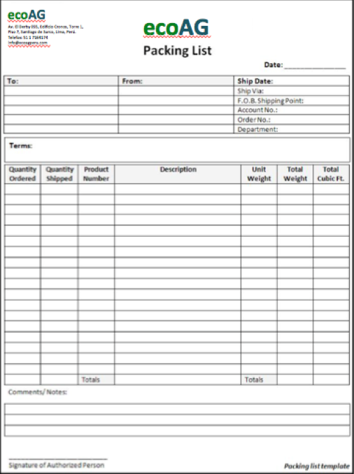 Quinua, el grano de oro: PACKING LIST ECOAG