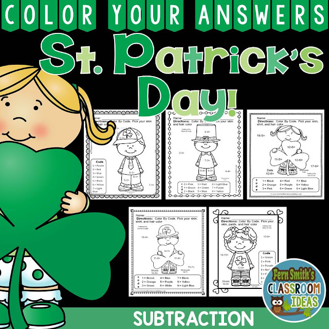 St. Patrick's Day Subtraction Color By Numbers For Your Class! - Fern ...
