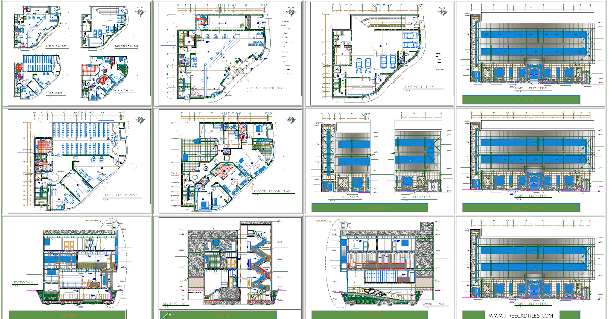 Bank Project, Storey, sections, elevations DWG