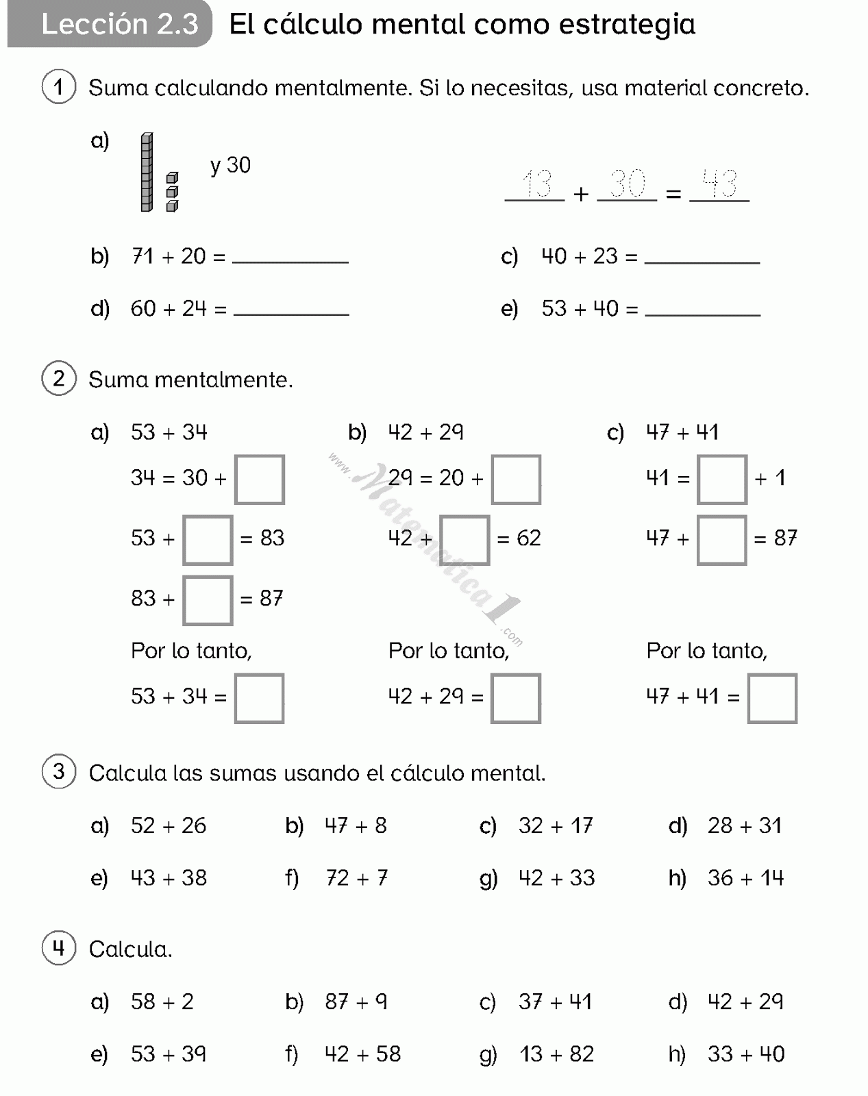 CALCULO MENTAL EJEMPLOS RESUELTOS DE MATEMATICA 3–TERCERO BASICO PDF