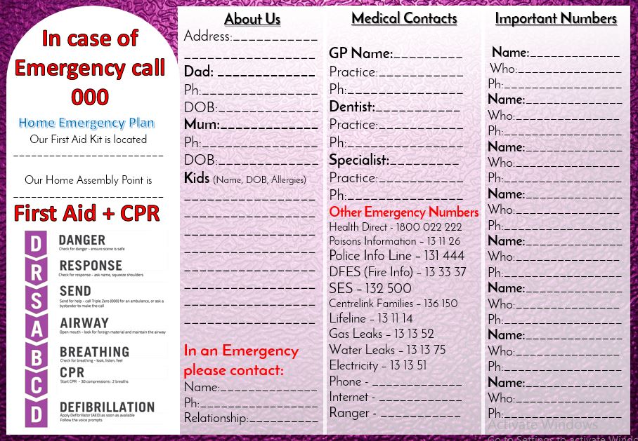 Emergency Contact Printable | Sanctified Document Services