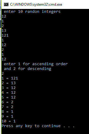 c++ program to print ascending and descending order by passing array ...