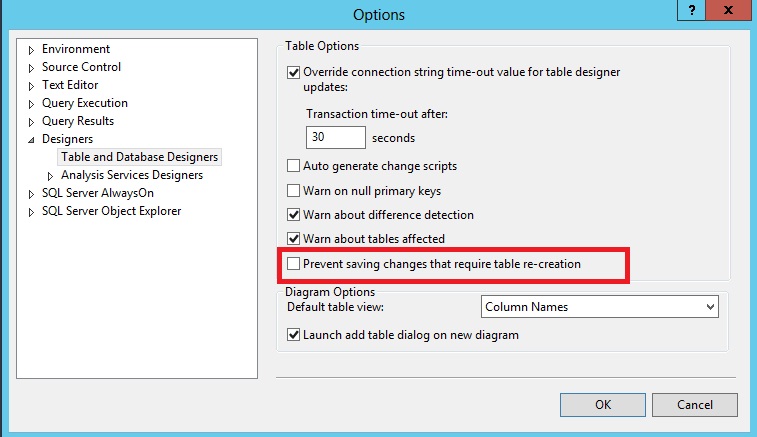 Windows Server 2012 SQL Server Management Studio Error: Saving changes ...