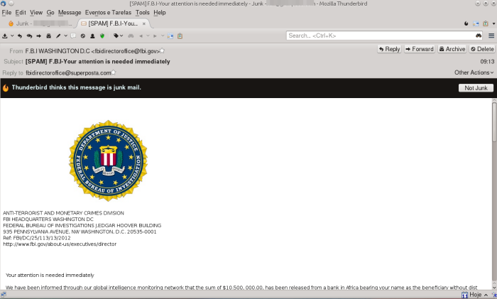 Esses spams que a gente recebe...!: O FBI quer depositar 10 milhões de ...