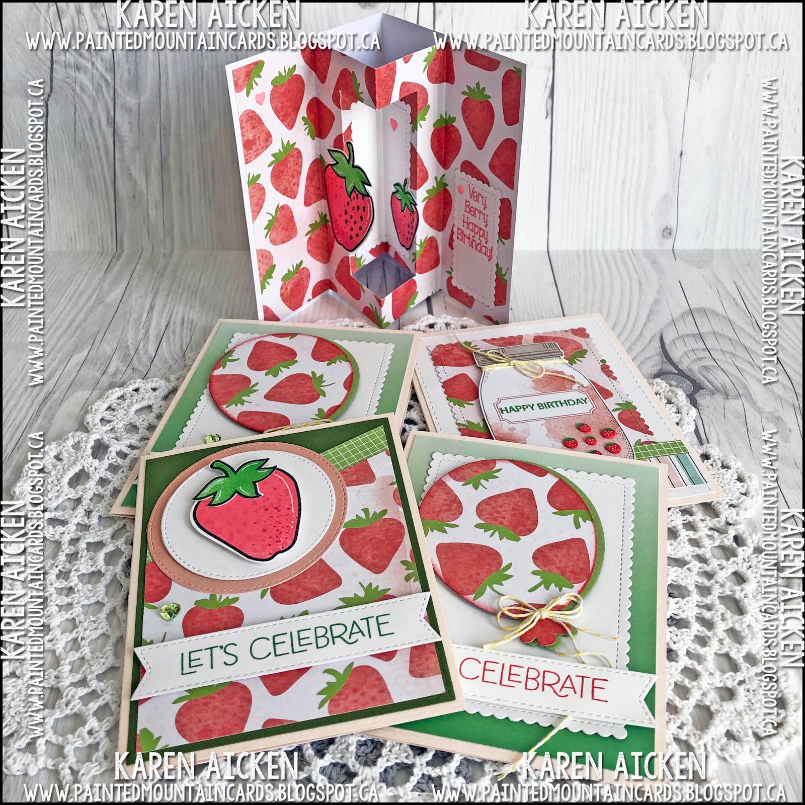 Painted Mountain Cards: Five Strawberry Themed Cards