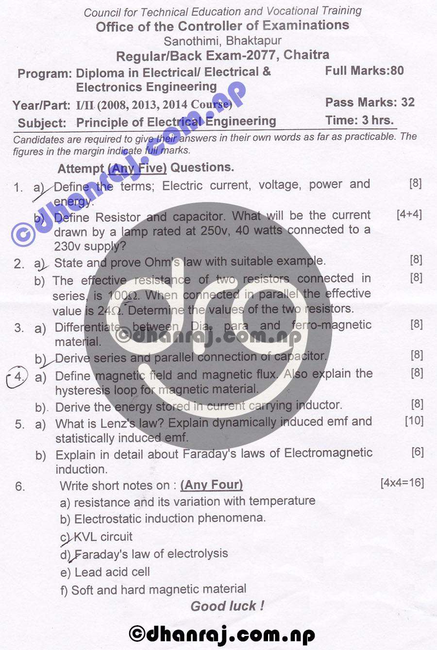 Principle Of Electrical Engineering Question Paper 2077 CTEVT principle-of-electrical-engineering-question-paper-2077-ctevt