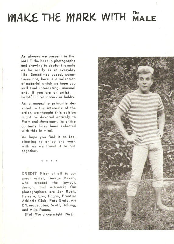 MALE MODELS FROM THE PAST: THE MALE magazine Autumn 1961