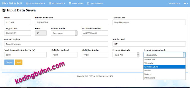 Source Code SPK Metode AHP dan SAW, Scrip PHP dan MySQL