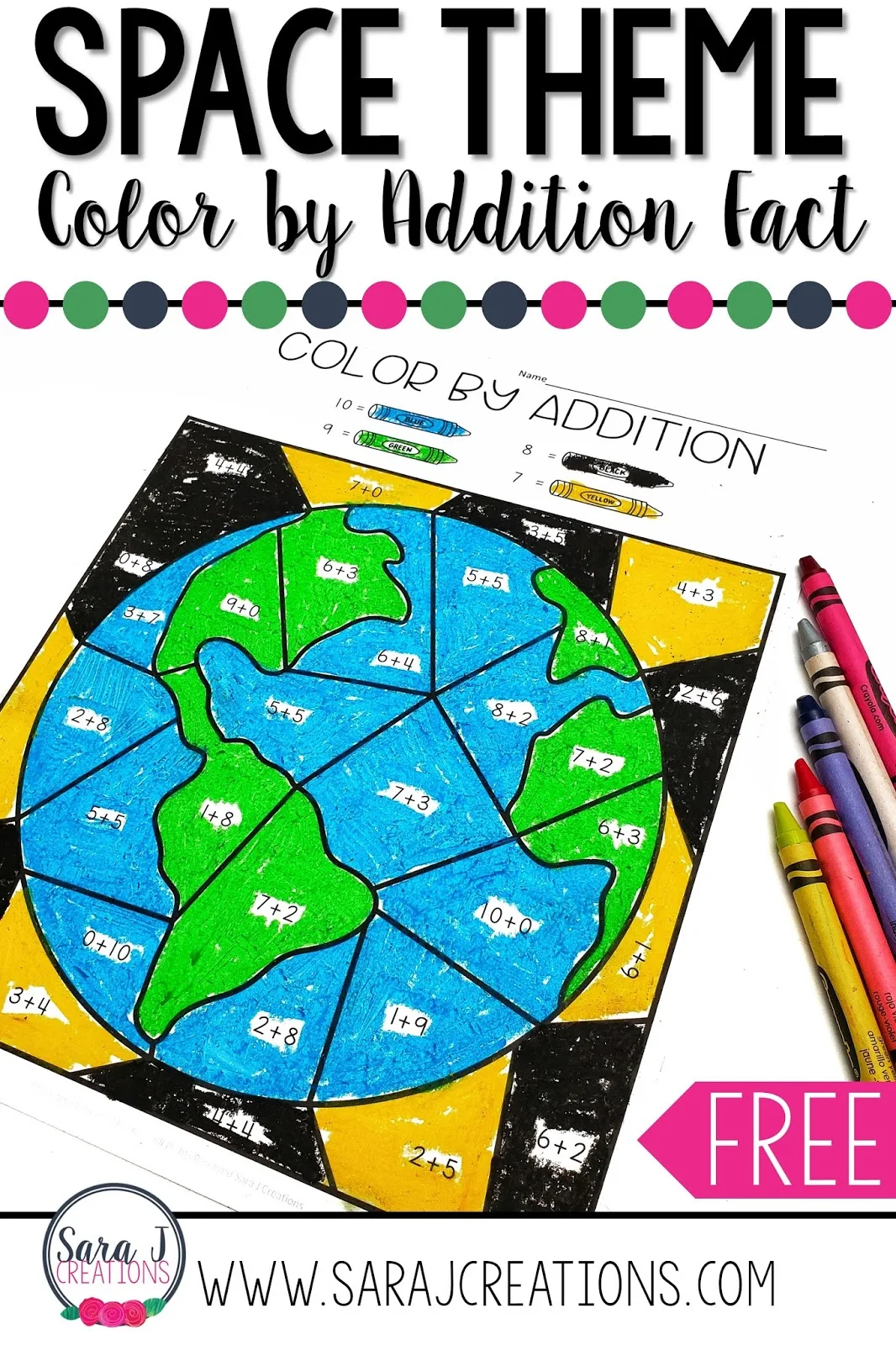 Color by Addition Free Space Themed Printable | Sara J Creations