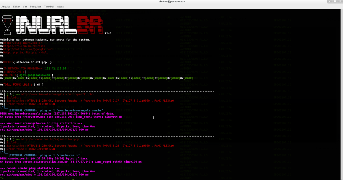 Testando novo Scanner inurl beta | Google INURL - Brasil