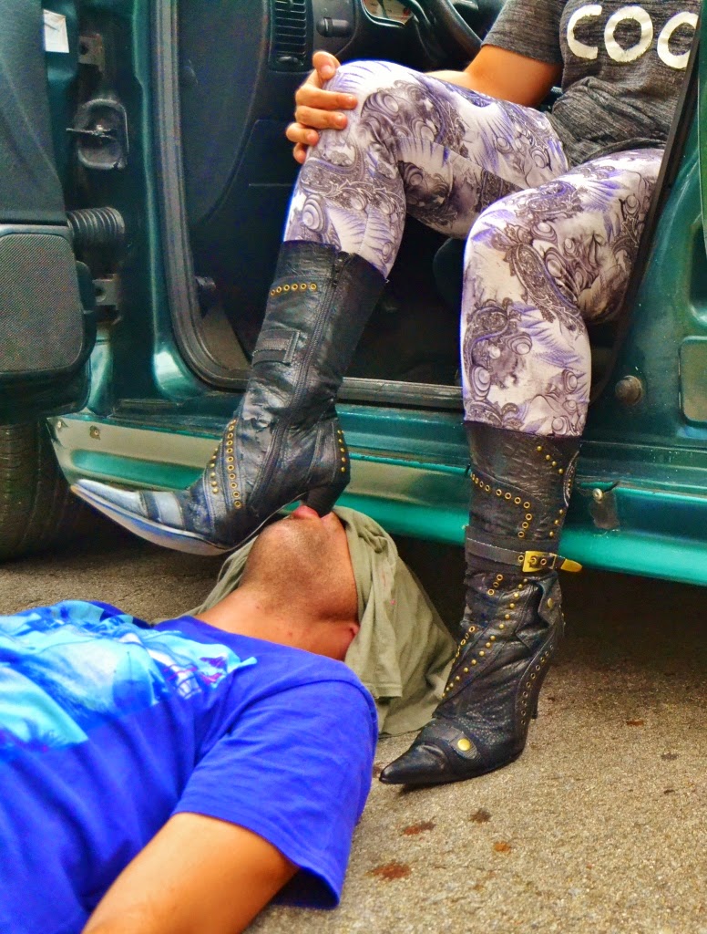 Crushandtrampling Trampling With High Heels Boots And Leggings In The Car