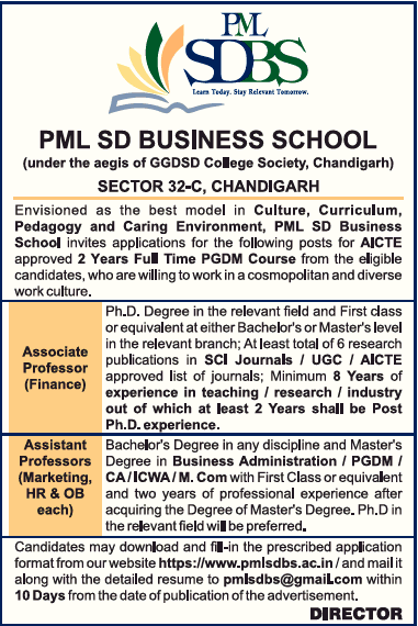 PML SD Business School, Chandigarh Wanted Teaching Faculty - Faculty ...