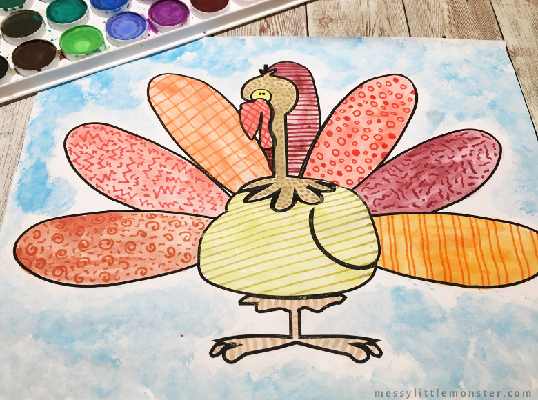 Turkey Colouring Page Zentangle Art - Messy Little Monster