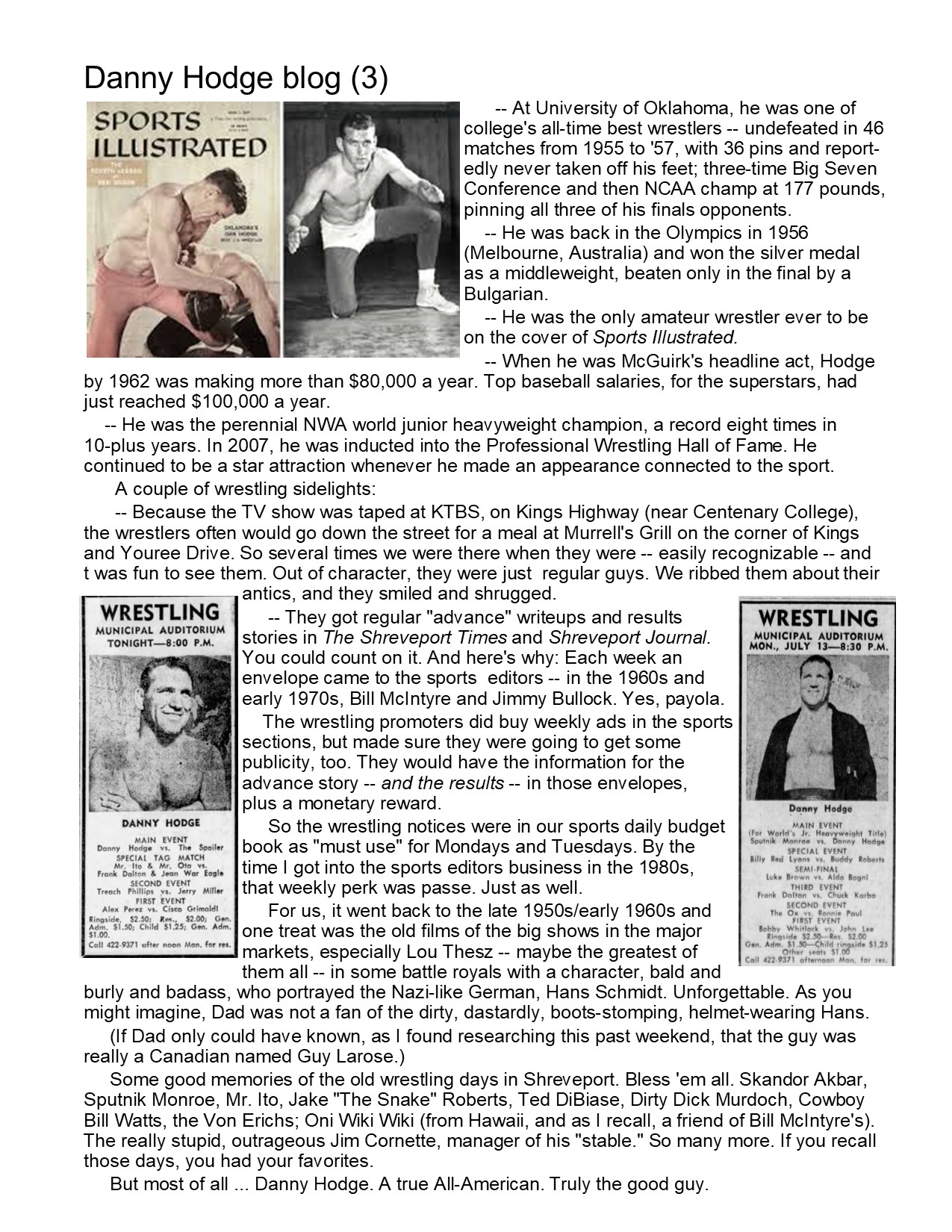 Once A Knight ...: Danny Hodge was our "good guy" in wrestling