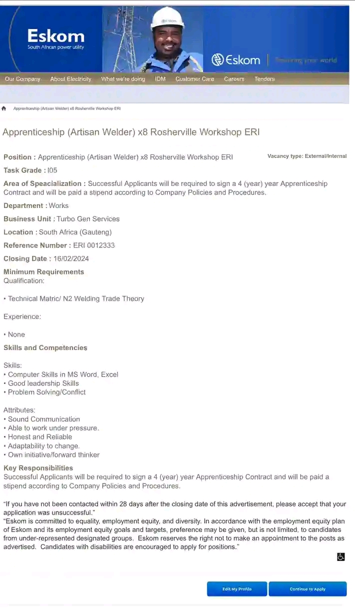 ESKOM Apprenticeship Opportunity