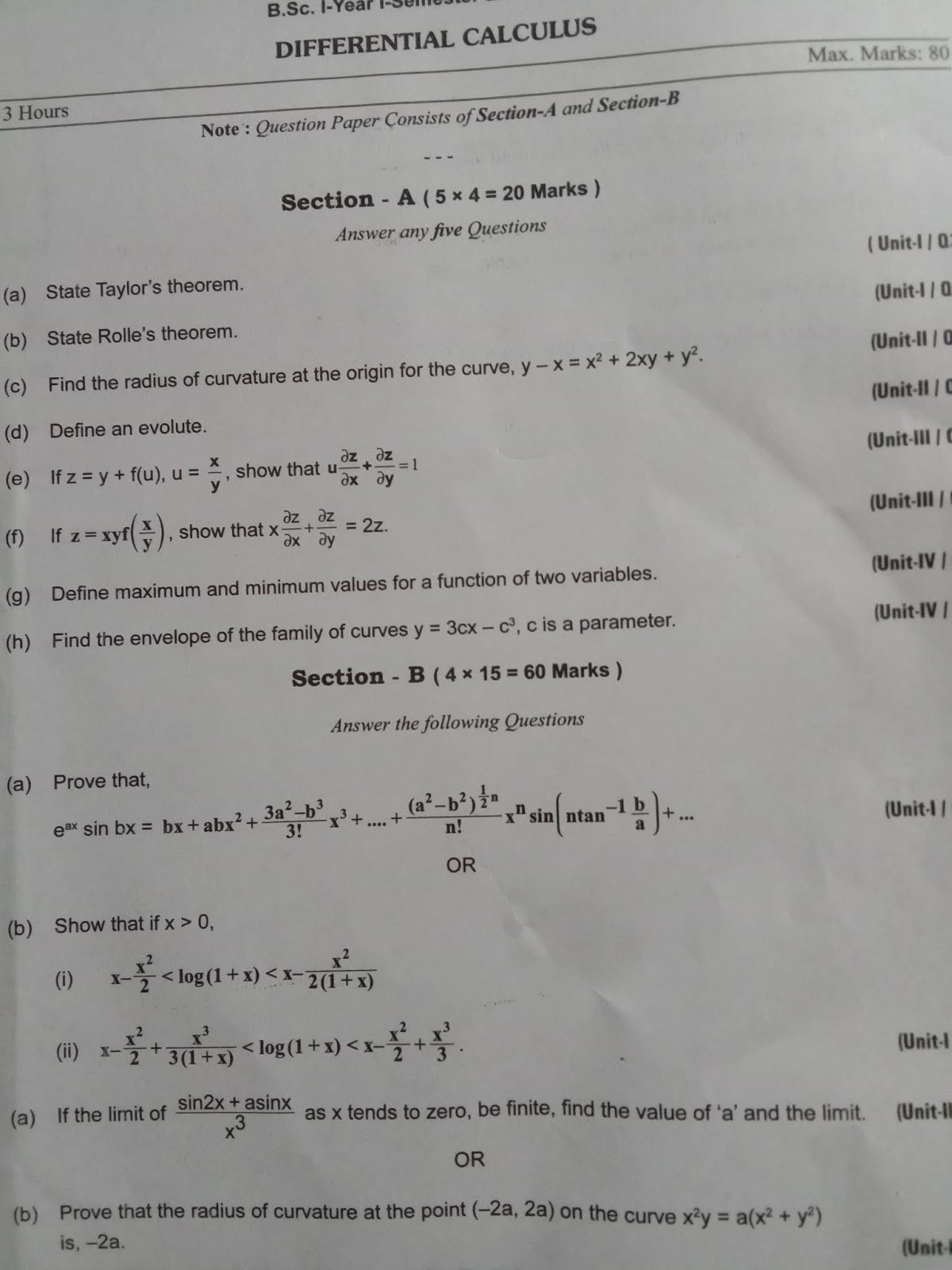 Degree Sem 1 maths Important Questions