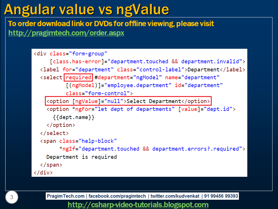 Sql server, .net and c# video tutorial: Angular value vs ngvalue - Slides