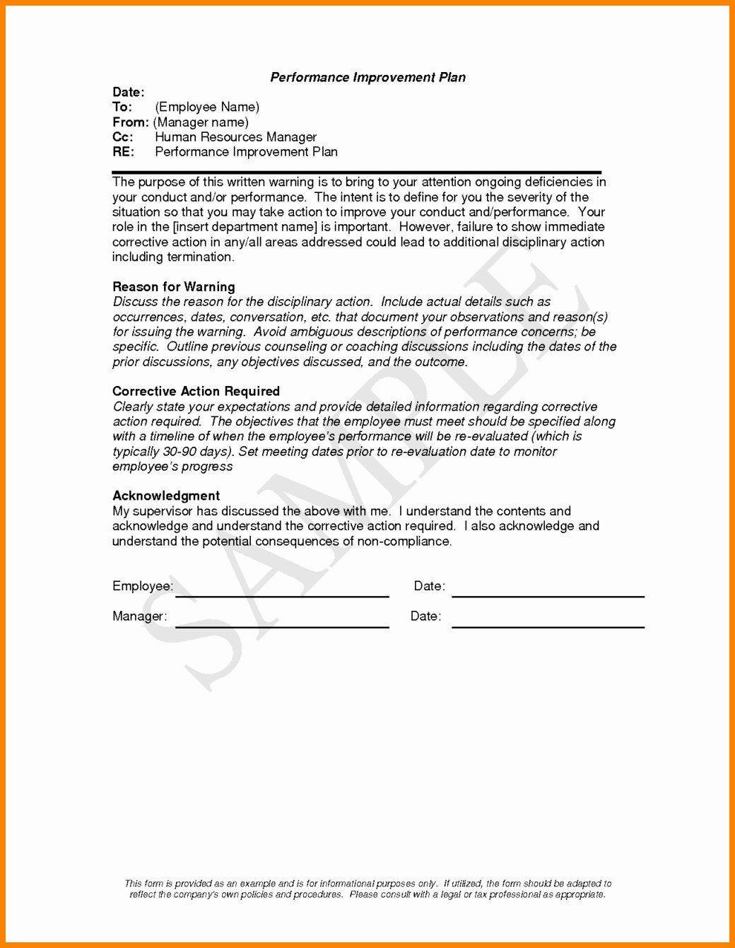 Performance Improvement Plan Letter Template ~ Resume Letter
